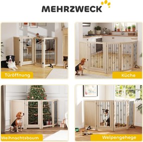 PawHut Volně stojící branka pro domácí mazlíčky, branka pro psy s dvířky, 4 panely, pro chodbu, schodiště, zárubeň, MDF, ocel D06-275V01AK