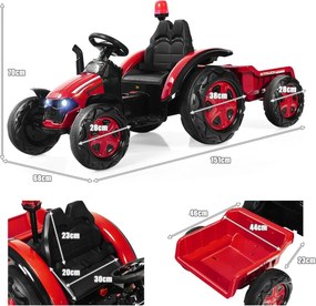 Costway Traktor 12 V dětský pojízdný traktor s odnímatelným přívěsem, červený