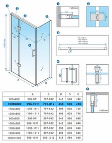 BPS-koupelny Obdélníkový sprchový kout HYD-OK02B 100x80 chrom/transparent + vanička HYD-OSV-ST03A bílá