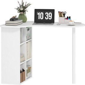 HOMCOM psací stůl s oblou deskou, 6 přihrádek a 4 nastavitelné police, MDF/ocel, 100 x 59 x 75,5 cm, bílá