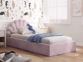 Čalouněná dětská postel 90x200 s roštem, růžový Velvet Kids Line 3 Mušle