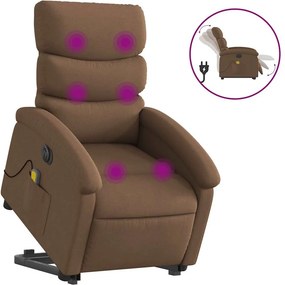Elektrické zvedací masážní polohovací křeslo hnědé textil 3204018