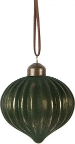 Zelená skleněná vánoční ozdoba špičatá baňka - Ø 8*9 cm