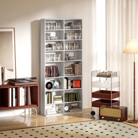 HOMCOM úložný stojan na CD a DVD 18 přihrádek, maximální kapacita 640 CD/360 DVD 430 Blu-ray, 78,5 x 24 x 175 cm, bílý