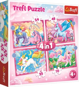 Puzzle trefl puzzle jednorožci a kouzla 4v1 (35,48,54,70 dílků)