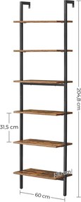Žebříková police, 6patrová knihovna 60 x 204,8 x 30 cm
