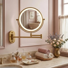 Rea Kosmetické zrcadlo ⌀20 cm s regulovatelným LED osvětlením HOM-70001 Gold Old - kartáčovaná zlatá