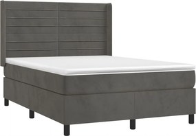 Box spring postel s matrací a LED tmavě šedá 140x200 cm samet 3139626