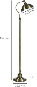 HOMCOM Stojací lampa retro oblouková lampa s nastavitelným stínidlem E27 mosazný vzhled pro obývací pokoj a ložnici