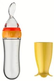 Tréninková silikonová láhev na krmení lžičkou Varianta: lahev s víkem/miskou, žlutá