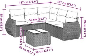 6dílná zahradní sedací souprava s poduškami černá polyratan 3253692