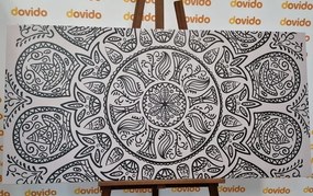 Obraz Mandala s abstraktním přírodním vzorem v černobílém provedení - 120x60 cm