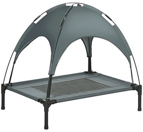 PawHut lehátko pro psy se stříškou, vyvýšené, prodyšné lehátko z taftové tkaniny v šedé barvě 76x61x73cm pro pohodlnou péči o domácí mazlíčky | Aosom…