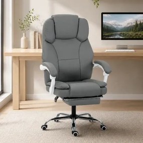 HOMCOM ergonomická kancelářská židle, naklápěcí kancelářské křeslo s domácím a přátelským umělým kůží, výškově nastavitelná, šedá