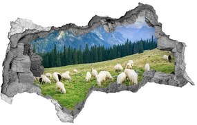 Wallmuralia Díra 3D ve zdi nálepka Ovce v Tatrách 95x73 cm