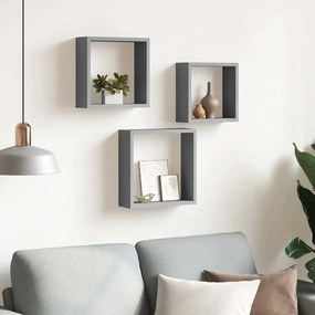 Nástěnné police kostky 3 ks šedé MDF 323951
