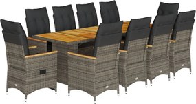 11dílný zahradní bistro set s poduškami šedý polyratan 3277254