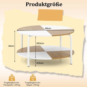 Costway Kulatý konferenční stolek s úložným prostorem a kovovým rámem s dřevěným