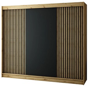 Šatní skříň 250 cm Ladonna (dub artisan + černá matná). 1043509