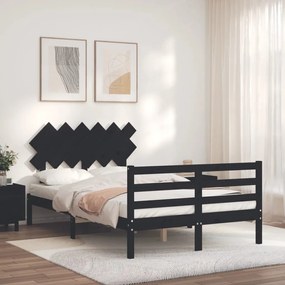 Rám postele s čelem černý Double masivní dřevo,  3195265
