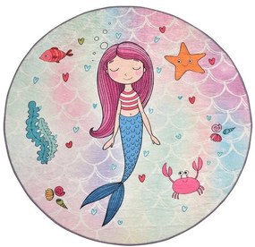 Dětský kulatý koberec Mermaid 140 cm růžový/modrý