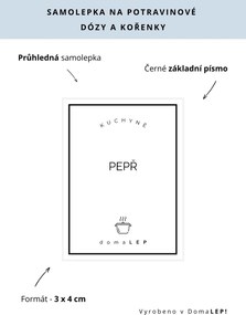 Samolepka na kořenky PEPŘ průhledná 3 × 4 cm základní písmo