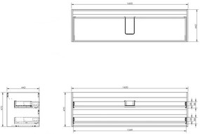 Mexen Box-A, závěsná skříňka 160 cm, 2 zásuvky, grafitová matná, 91AX0-1600-470-2-66