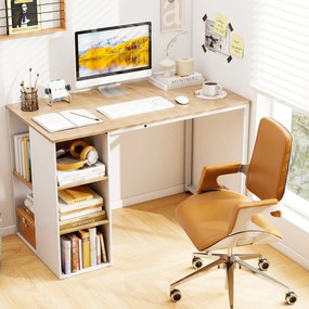 Costway 115 cm počítačový stůl moderní domácí s 5 úložnými přihrádkami natural