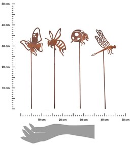 Zapichovací zahradní dekorace Bugs, sada 4ks, 38 cm, kov, hnědá