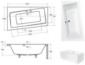 BESCO Asymetrická vana ASTI Nožičky k vaně - S nožičkami, Rozměr vany - 150 × 90 cm, Způsob provedení - Levé - VANAST15L+OLVPINOZ