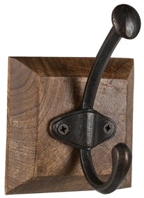 Nástěnný kovový háček na dřevěné desce - 10*10*14 cm