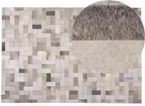 Šedo-béžový kožený koberec 140x200 cm KORFEZ Beliani