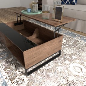 HOMCOM konferenční stolek odkládací stolek se zvedací funkcí 102x58x35,5cm moderní rozkládací stolek s úložným prostorem z oceli v barvě ořech černá |