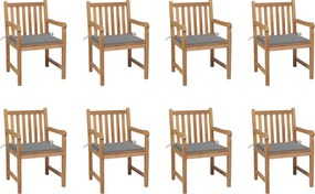 Zahradní židle 8 ks šedé podušky masivní teak 3073059