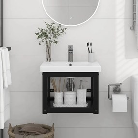 Nástěnný koupelnový regál pod umyvadlo černý 40x38x31 cm železo 338493