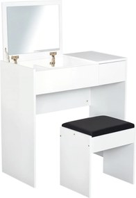 HOMCOM Toaletka s Taburetem a Odklápěcím Zrcadlem 80x40x79 cm a Úložnými Boxy 40x30x40 cm Bílá | Aosom