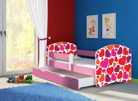 Dětská postel - Sladká srdíčka 2 180x80 cm + šuplík růžová