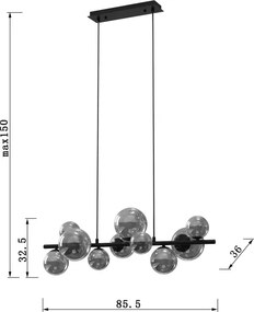 ONLI - Lustr na lanku PALOMA 10xG9/10W/230V černá/kouřová