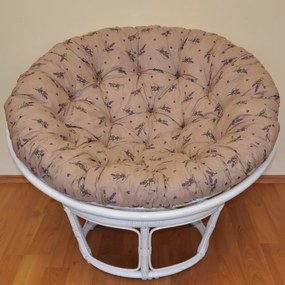 Ratanový papasan 110 cm bílý, polstr levandule