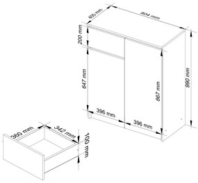 Komoda Kiara 80 cm 2 skříňky a 1 šuplík dub sonoma