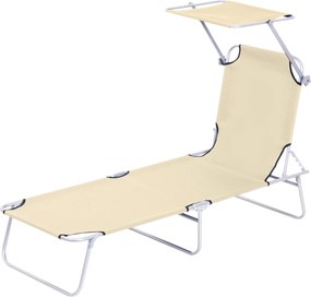 Outsunny lehátko zahradní lehátko wellness lehátko plážové lehátko skládací s ochranou proti slunci Béžová 187 x 58 x 36 cm | Aosom