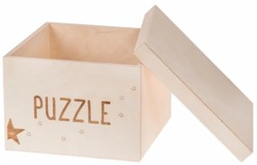 FK Dřevěný box na hračky - Puzzle gravír 25x25x20 cm, Přírodní