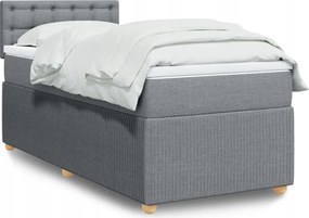 Box Spring Postel S Matrací Textil Světle Šedá tlačítka 90 x 190 cm