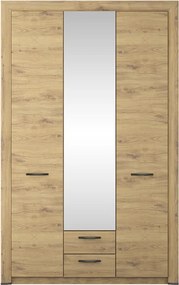 Skříň třídveřová se zrcadlem a zásuvkami Sapori 135.8x217.1x60.3 cm Dub navarra