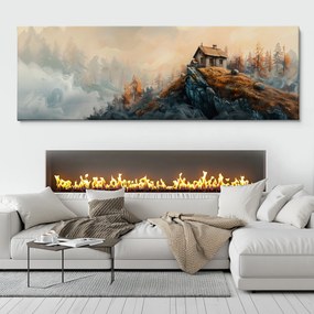 Obraz na plátně - Starý dům v mlžných skalách FeelHappy.cz Velikost obrazu: 210 x 70 cm