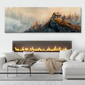 Obraz na plátně - Starý dům v mlžných skalách FeelHappy.cz Velikost obrazu: 240 x 80 cm