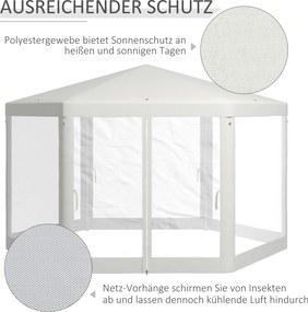 Outsunny Pavilon 4x3m Hexagonální Voděodolný Stabilní Zimní Pavilon s Moskytiérou a 6 Bočními Panely pro Zahradní Akce, Krémová