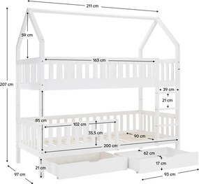 Montessori patrová postel 90x200, bílá, VENITA TYP 2 Kondela 0000396841