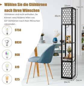 Costway Polička na stojací lampu Samostatně stojící dvojitá lampa s dřevěnou