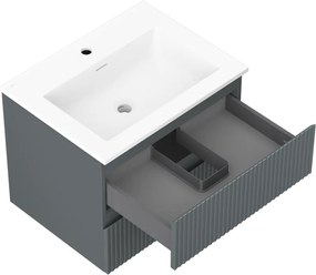 Mexen Rivel, koupelnová skříňka 60 cm s umyvadlem Otis, 2 zásuvky, drážkovaná, grafitová matná/bílá matná, 91A20-06047-2-BFF66-W18M0